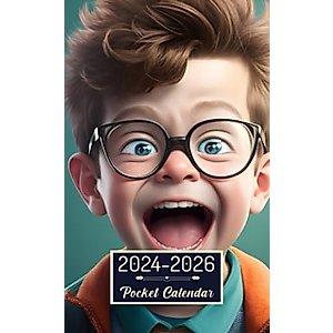 Pocket Calendar 2024-2026: Two-Year Monthly Planner for Purse , 36 Months from January 2024 to December 2026 | Funny boy playing | Front image