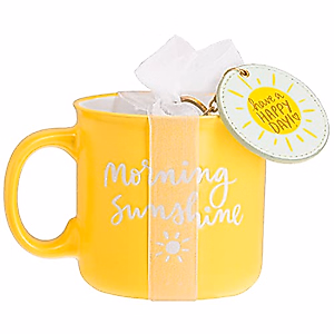 Eccolo Ceramic Coffee Mug and Keychain Charm, Large Tea Mug, Dishwasher/Microwave Safe - “Morning Sunshine”, Keychain and Stoneware Coffee Mug Set by Dayna Lee (Yellow, 19.6 oz)