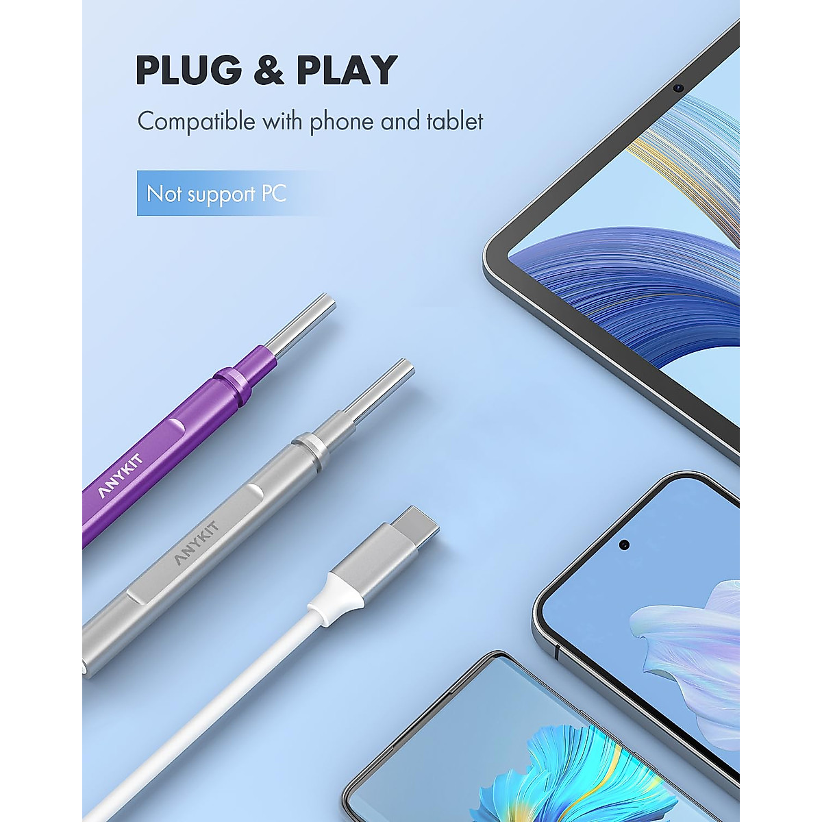 Anykit Ear Wax Removal Tool, Ultra Clear View Ear Scope with LED Lights for Ear Cleaning, Ear Cleaner Camera Otoscope with Ear Spoon & Specula for Phone & Tablet