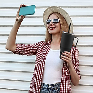 MUCHENGHY 40 oz Tumbler with Handle and Straw Lid, Leak Proof Double Vacuum Stainless Steel Tumblers Insulated Travel Coffee Mug with Lids Black