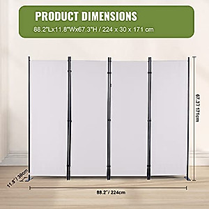 VEVOR Room Divider, 5.6 ft Room Dividers and Folding Privacy Screens (4-Panel), Fabric Partition Room Dividers for Office, Bedroom, Dining Room, Study, Freestanding, Beige