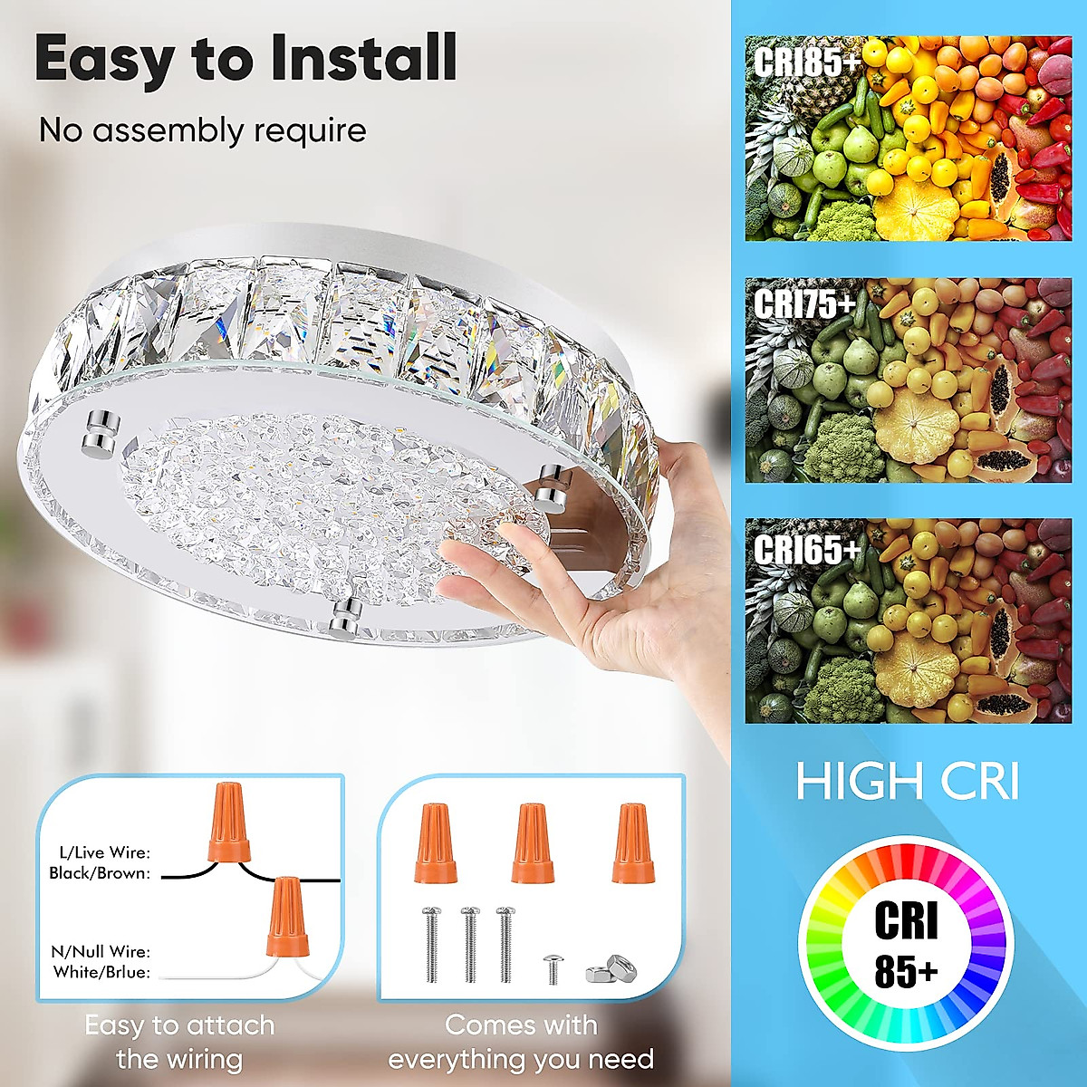 Crystal Chandeliers Flush Mount LED Ceiling Light Fixture, 5000K Daylight White Super Bright 1980LM 11-Inch Non-Dimmable Farmhouse Kitchen Light Modern Ceiling Lamp for Bedroom Bathroom Nursery