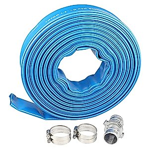 YOTOO Heavy Duty PVC Pool Backwash Hose 1-1/2 Inch by 100 Feet, Reinforced Discharge Hose with Connector and 4 Clamps for Swimming Pools, Pool Drain Hoses, Blue