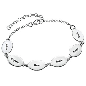 MyNameNecklace Personalized Oval Mom Bracelet with Names-Custom Multiple Charm Jewelry- Christmas Gift for Mom Wife 7.5 inches