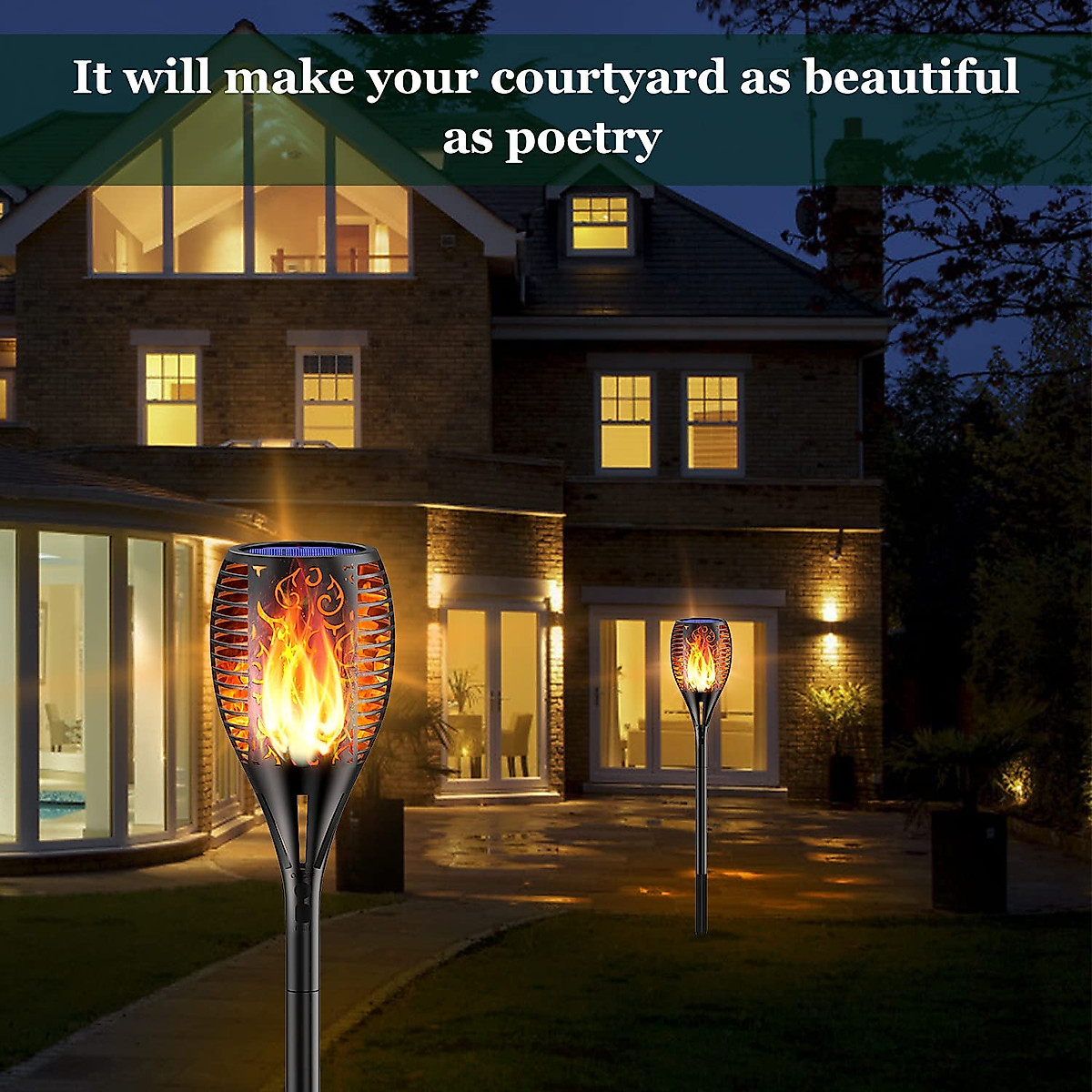 Balight Solar Torch Lights, 43in 96 LED Waterproof Flickering Flames Solar Lights Outdoor Landscape Decoration Lighting Dusk to Dawn Auto On/Off Security Torch Light for Patio Garden Yard Driveway