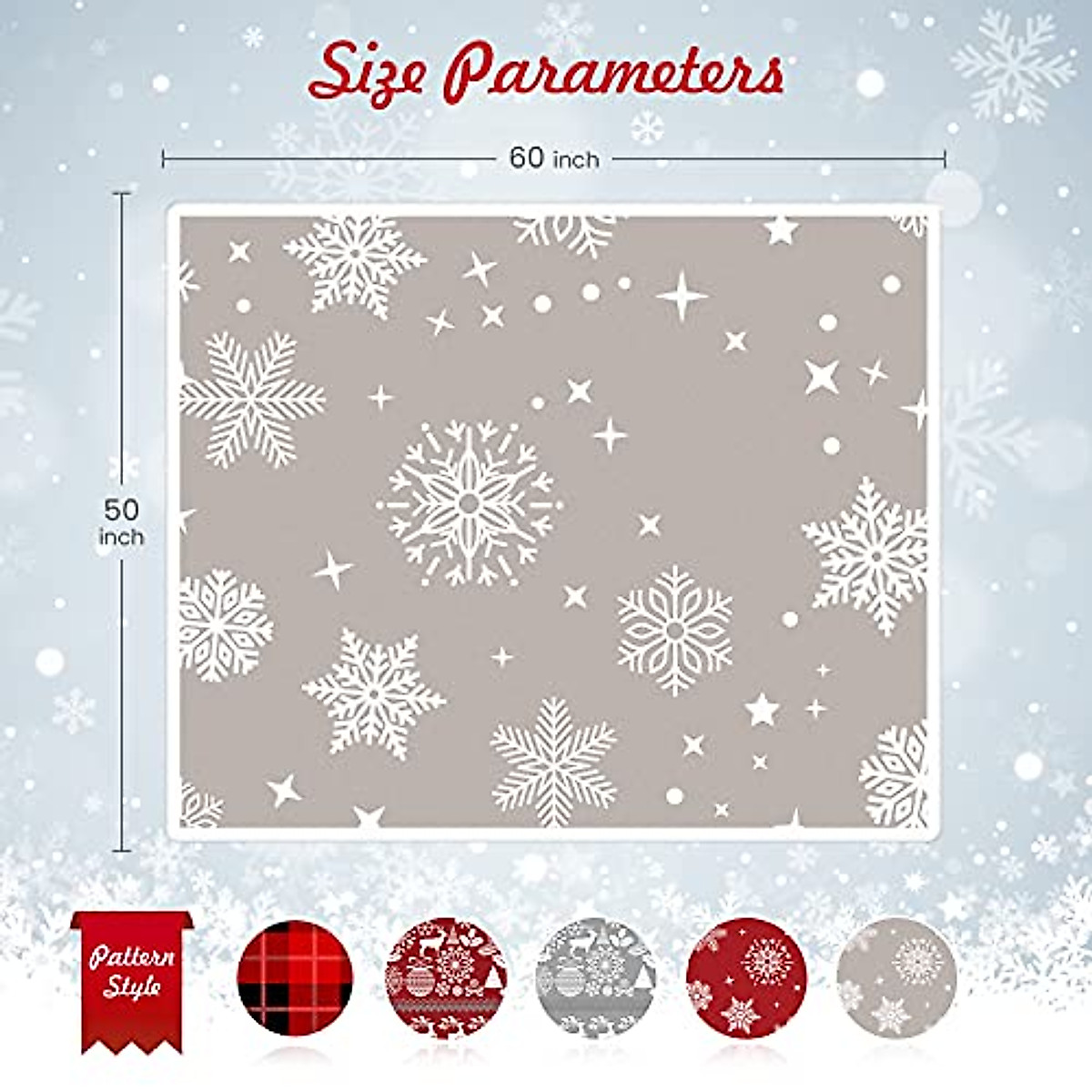 WBHome Christmas Sherpa Throw Blanket | | Soft, Warm, Cozy, Fuzzy Flannel Fleece Holiday Blanket for Bed Couch Sofa, 50x60 inch, (Grey & White Snowflake)