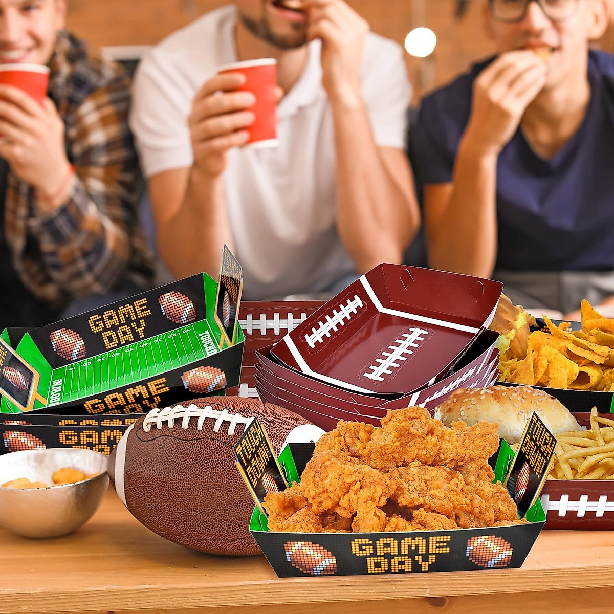 Gatherfun Football Party Supplies Kit for 36: Large Football Food Plates, Disposable Bowls,Nacho Trays - Ideal Football Party Decorations and Favors for Birthday and Tailgate Partie