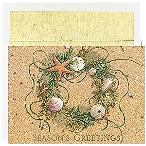 Masterpiece Warmest Wishes 18-Count Christmas Cards, Beach Wreath