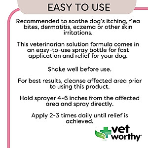 Vet Worthy Hydrocortisone Spray for Dogs - Medicated Itch Relief for Hot Spots, Eczema, Bites, Skin Irritations - Dog Wound Care Spray with Hydrocortisone Acetate and Aloe Vera - 4oz.