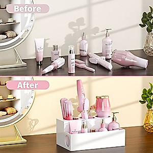 NIUBEE Hair Tool Organizer, White Acrylic Hair Dryer and Styling Holder, Bathroom Countertop Blow Dryer Holder, Vanity Caddy Storage Stand for Accessories, Makeup, Toiletries