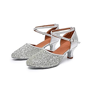 Rosefinch Women's Professional Latin Dance Shoes Satin Salsa Ballroom Wedding Dancing Shoes Silver 2 Inch