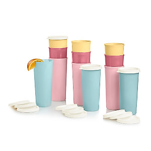 Tupperware Tumbler Set - 24 Count - Dishwasher Safe & BPA Free (12 Tumblers + 12 Lids, 16 fl oz each)