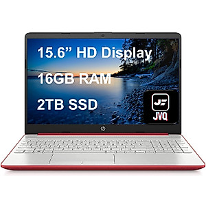 HP Laptop, 15.6" HD Display, Intel Pentium Gold 6405U 2.4 GHz Processor, 16GB Memory, 2TB SSD, SD Card Reader, Webcam, HDMI, USB-C, RJ-45, Wi-Fi, Windows OS, Red, JVQ MP