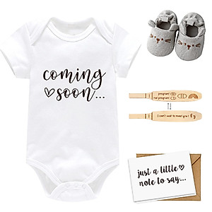 Surprise Announcement Gift Box for Grandparents, Dad, Family - Baby Coming Soon Wooden Box With Onesie, Slippers, Reveal Card