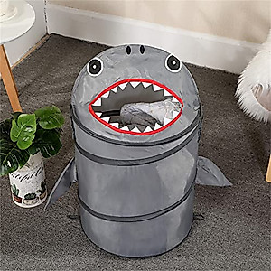 Pop Up Shark Hamper Storage Toys Basket Cute Laundry Basket Toys Organizer Hampers Round Storage Bin Shark Decor for Nursery Room Collapsible Toy Bin
