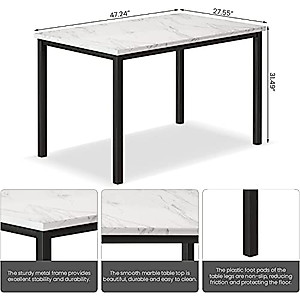 tantohom Marble Top Style Dining Table Set for 4, Metal Frame Furniture Kitchen Table and Chairs for 4, Dinette Breakfast Nook Table Set with 4 Pu Leather Chairs for Dining Room…