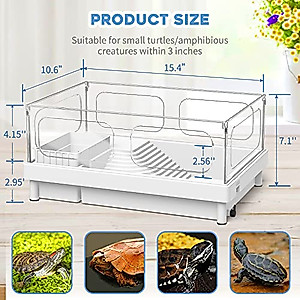 MoonOrange Small Turtle Tank, Turtle Aquarium, Acrylic Turtle Terrarium with Basking Platform, Bottom Drainage, Multi-Function Areas for Turtles, Crabs, Crayfish, Small Reptiles. (White Tank)