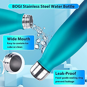 BOGI Insulated Water Bottle, 17oz Stainless Steel Water Bottles, Leak Proof Sports Metal Water Bottles Keep Cold for 24 Hours and Hot for 12 Hours BPA Free kids water bottle for School (Blue DBlue)