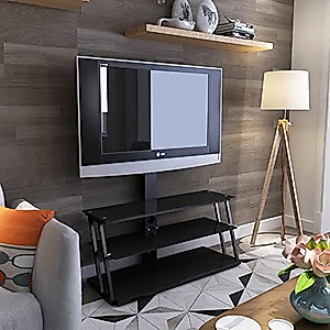 Swivel Floor TV Stand Height Adjustable Bracket Entertainment Stand for 32 to 65 inch TV | 3-Tier BlackTempered Glass Multi-Function TV Stand (New Black)