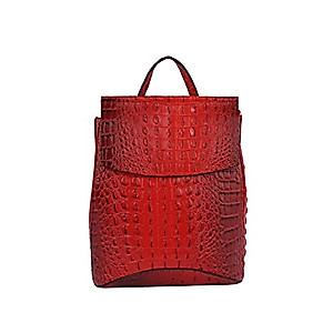 Fashion Convertible backpack Vegan Leather Travel Handbag Daily Shoulder Bag Multi Styles Colors (Red_Croco)