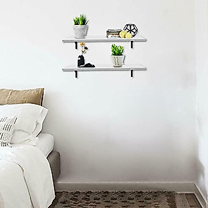 2pcs Indoor Wall Mounted Display Ledge Floating Organizer Shelves with Bracket Mikalo Floating-Shelves Bedroom Bathroom Storage Shelves, White (6359000)