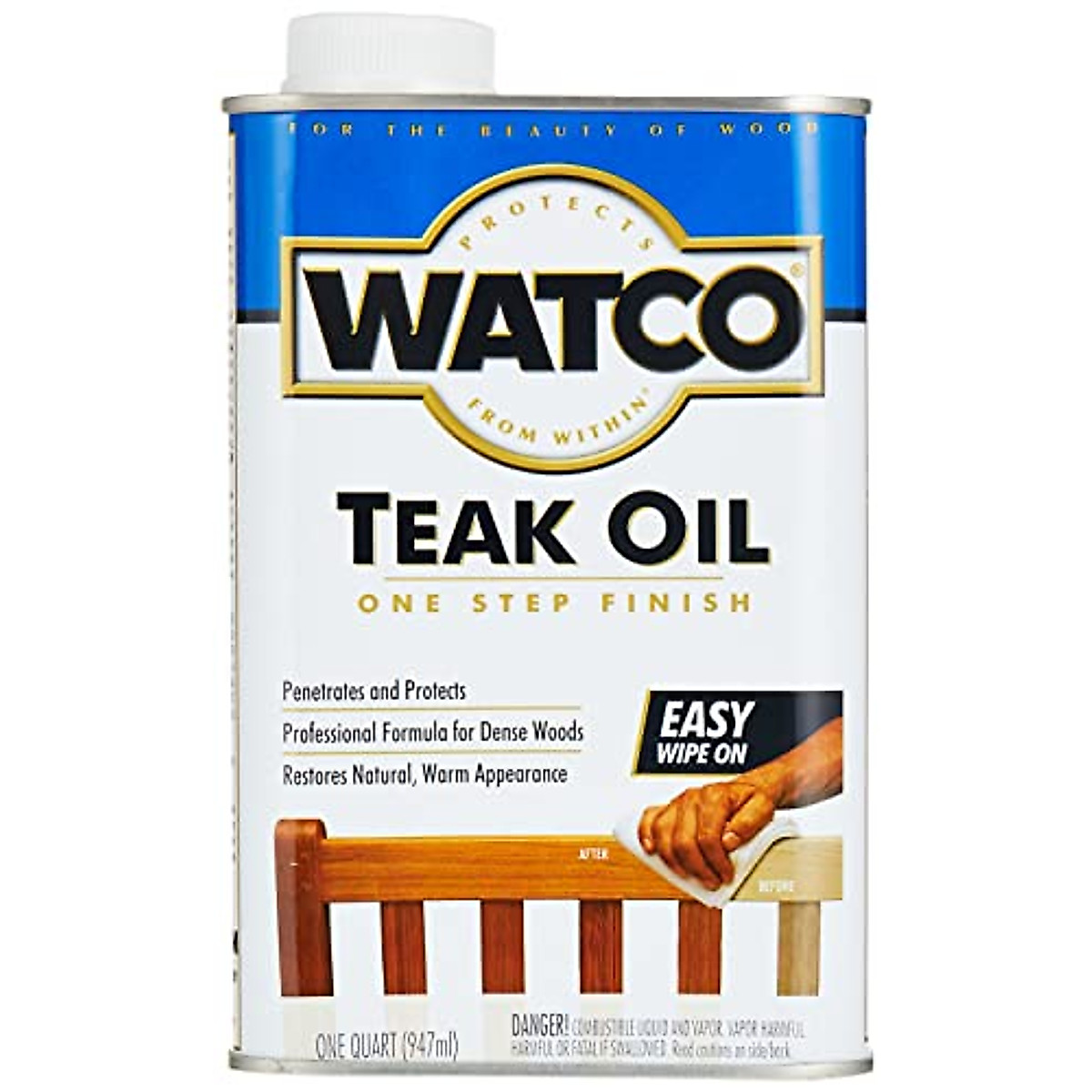 RUST-OLEUM, Quart Watco A67141 Teak Oil Finish, Clear, 32 Fl Oz