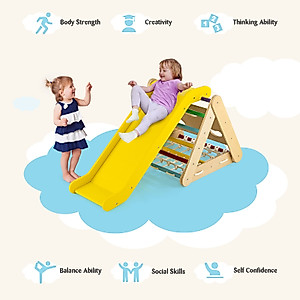 GLACER 4-in-1 Climbing Triangle w/Ramp, Climbing Toy Set with Rope Wall, Climbing Rock & Climbing Ladder, Fun Slide, Indoor & Outdoor Fun Triangle Climber for Kids Room, Play Room, Daycare (Rainbow)