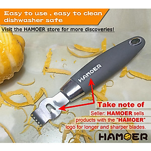 HAMOER Lemon Citrus Zester Tool Cheese Grater for kitchenaid-Multipurpose grooved channel knife scraper,Stainless steel blade and ergonomically designed curved handle