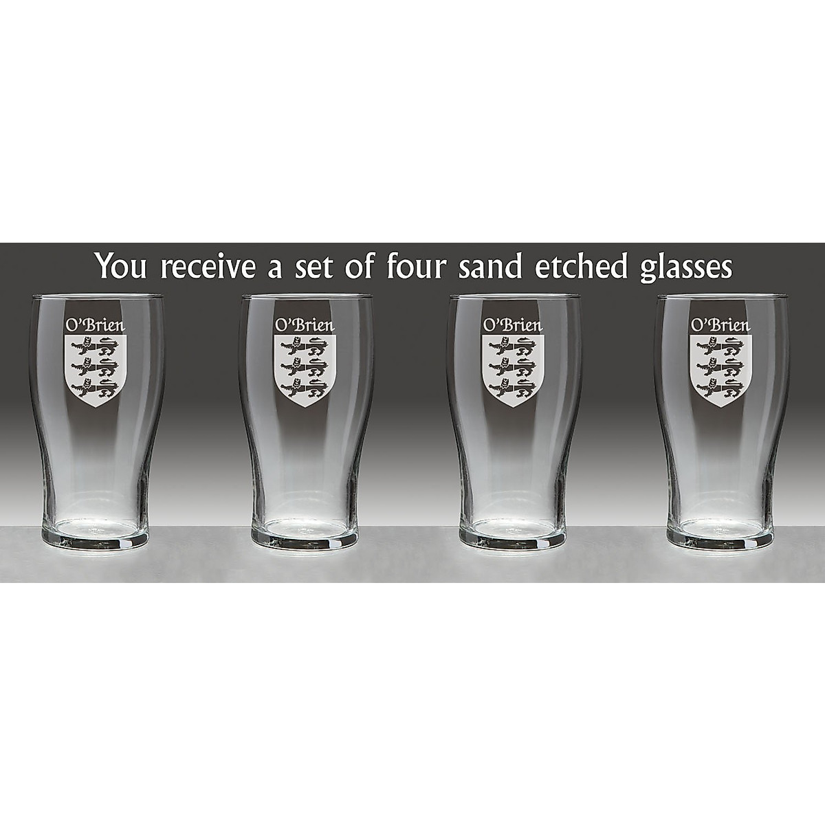 O'Brien Irish Coat of Arms Tavern Glasses - Set of 4 (Sand Etched)