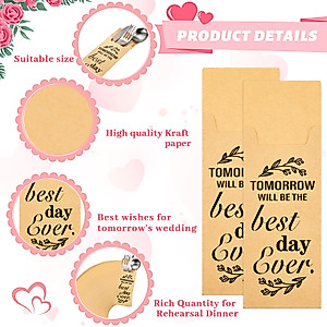 100 Pieces Silverware Bags Tomorrow Will Be The Best Day Ever Rehearsal Dinner Tableware Utensil Holders Rustic Cutlery Pouch Bag Silverware Holder Bag for Wedding Rehearsal Dinner, 2.8 x 7.8 Inch