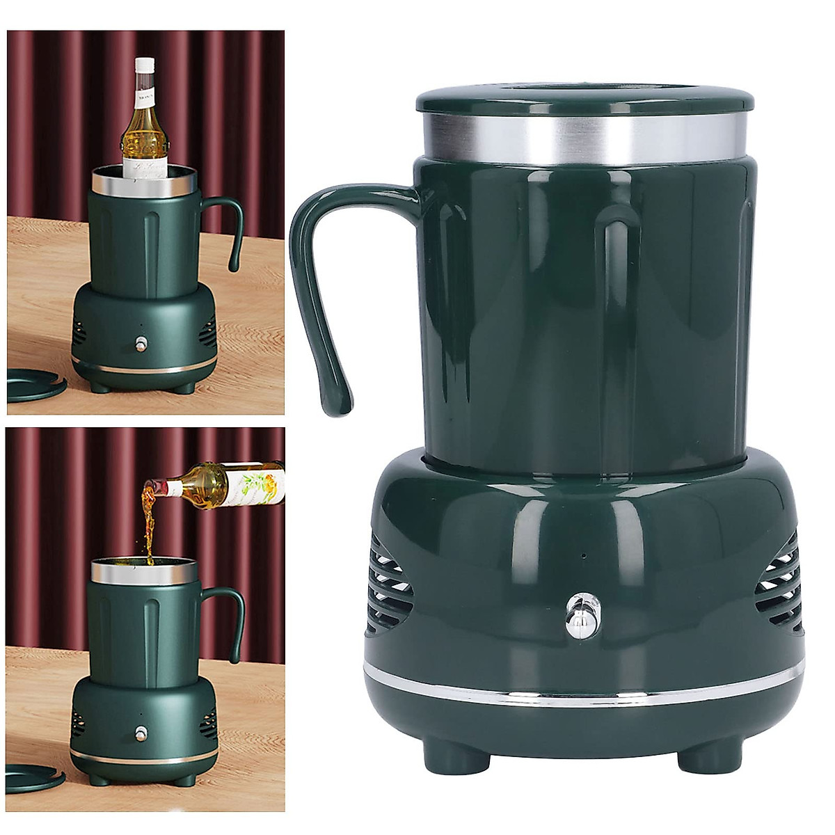 Coffee Mug Warmer and Cooler, 2 in 1 Beverag Fast Cooling Heating Coffee Mug Electric Drink Cooler Warmer Cup with Curved Handle Nonslip Pads, Coffee Cup Warmer for Coffee Milk Tea (Green)