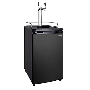 Kegco K199B-2P Kegerator Two Keg Beer Cooler - Premium Double Faucet D System Kit - Black Door