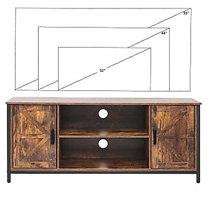 WEENFON Farmhouse TV Stand for 55 Inch TV, TV Console with Storage Barn Doors,Entertainment Center for Living Room, Bedroom, TV Stand with Stable Metal Frame,Rustic Brown