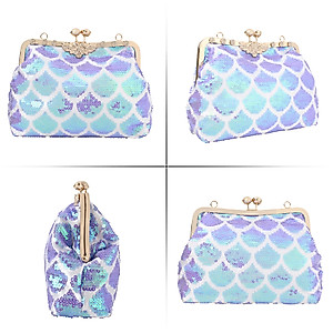 Women Mini Mermaid Scale Sequin Evening Handbag Clutch Chain Strap Cross-body Bag Kiss Lock