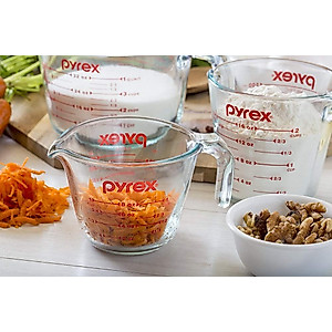 Pyrex 3 Piece Glass Measuring Cup Set, Includes 1-Cup, 2-Cup, and 4-Cup Tempered Glass Liquid Measuring Cups, Dishwasher, Freezer, Microwave, and Preheated Oven Safe, Essential Kitchen Tools