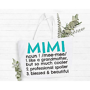 COCOVICI Mimi Definition Canvas Tote Bag Grandma Gift Idea for Mimi Book Bag Mimi Gift (Mimi Definition Turquoise/Black Font)