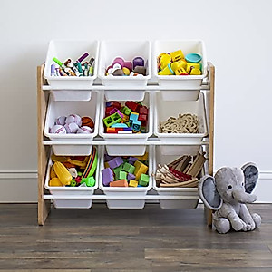 Humble Crew 9-Bin Toy Organizer, Natural Wood/White
