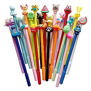 24 pack Blue Erasable Kawaii Cute Cartoon Gel Ink Pens Assorted Style Writing Pens for Birthday Present School Prize Student Gift Fun Kiddos Girl Pens (erasable blue)
