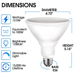 Energetic 1250LM Outdoor 12PK Par38 Led Flood Light Bulb, 5000K Daylight, 100W, Dimmable, CRI90, E26 Base, Waterproof Led Spotlight Bulb, UL Listed