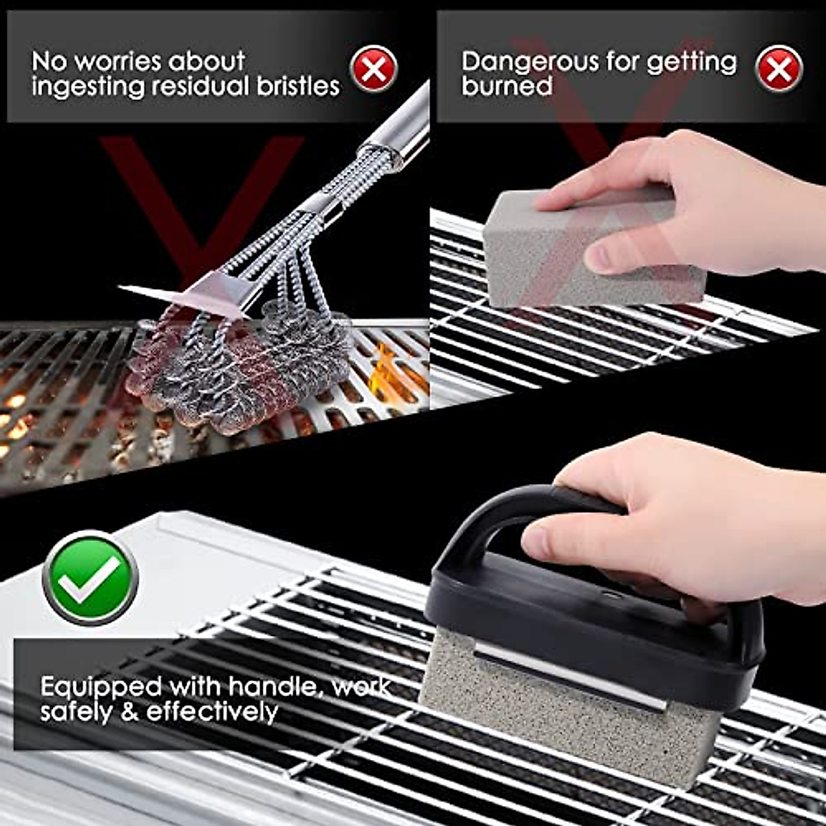 MOWOT Blackstone Griddle Cleaning Brick Block Heavy Duty Grill Cleaning Stone Bricks Non Scratch Flat Top Seasoning Stone Griddle Scrubber Cleaner Remove Greases Stains Residue -3 Pack with Handle