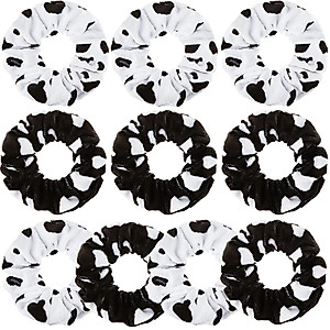 Xinnun 10 Pieces Cow Print Cloth Scrunchies Hair Ropes, White and Black, for Women Girls Hair Accessories Party Decoration Supplies