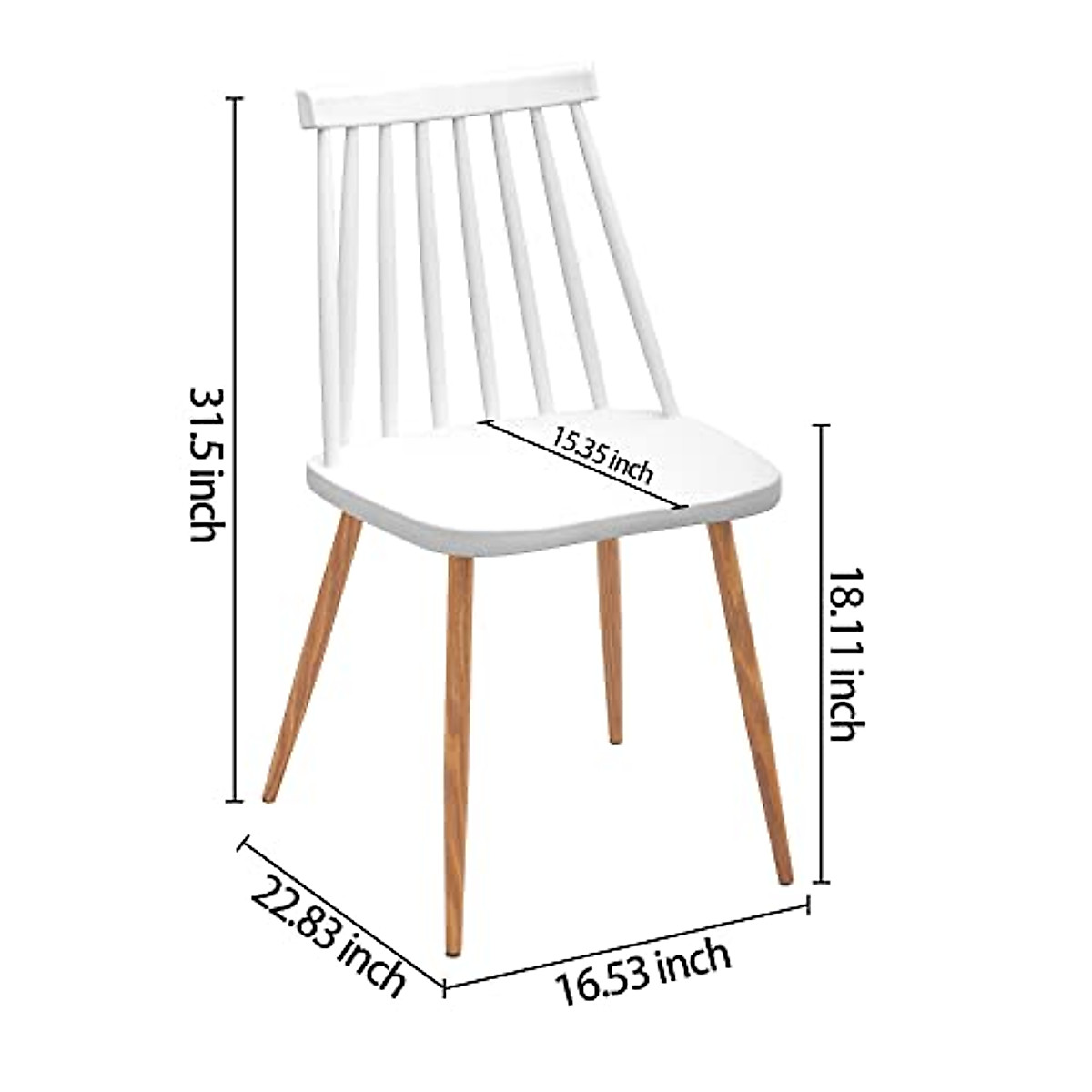CangLong Spindle Plastic Seat and Back with Metal Leg Side Dining Chair (Set of 2), White