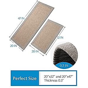 SUPENUIN Kitchen Rugs and Mats 2PCS Non Skid Kitchen Mats for Floor Washable Kitchen Runner Rugs for Kitchen Front of Sink Grey 20"x32"+20"x47"