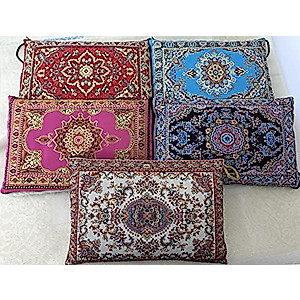 Prayer Rug with Scarf and 99 Beads,Floral Pouch,Travel Prayer Rug, Prayer Rug Gift Set,Taffeta Prayer Rug,5 It’s a Lovely Gift for Birthday, Ramadan, Gift for Eid. Muslim Gift (Cream Scarf Set)