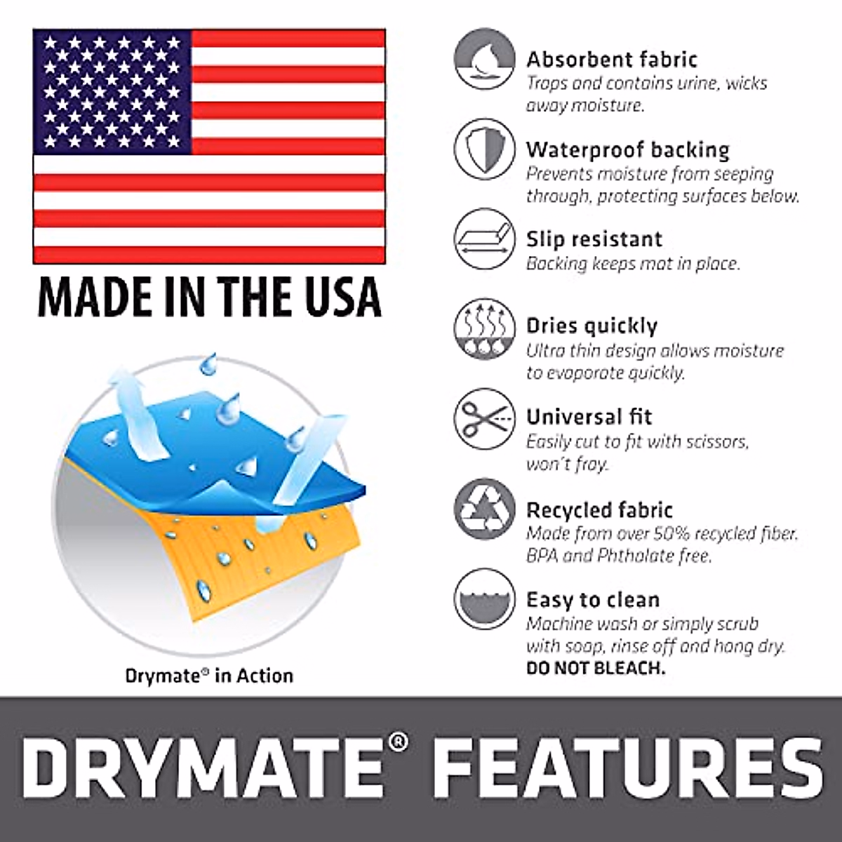 Drymate Dog Playpen Mat, Absorbent, Waterproof, Non-Slip, Machine Washable, XL Size (60” x 74”), Reusable Puppy Pad for Training, Whelping, Housebreaking, Incontinence, and Crate/Kennel (USA Made)