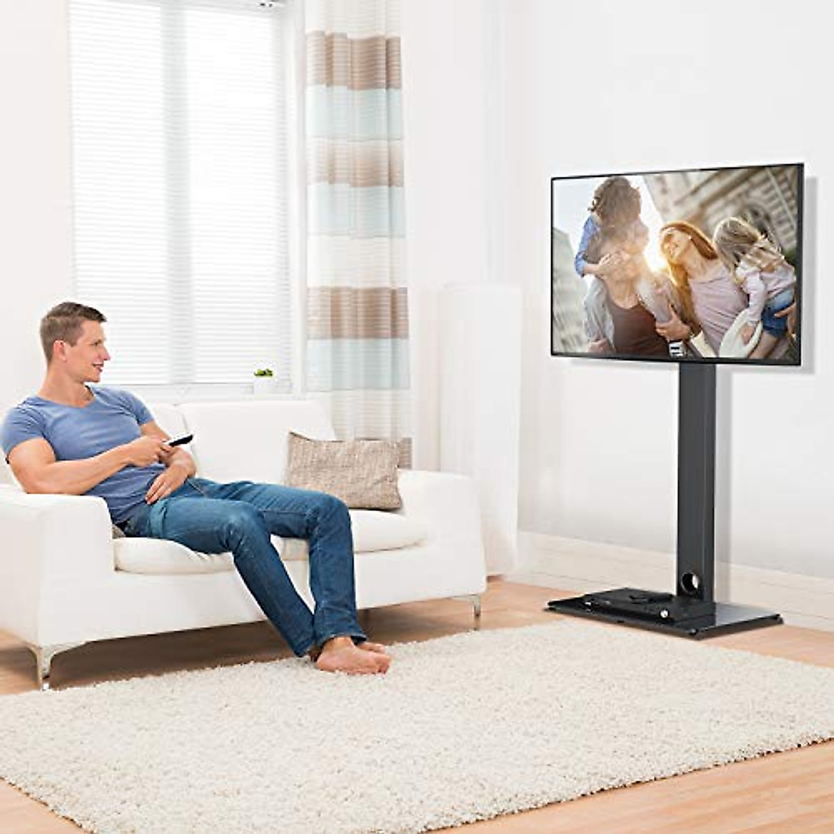 PERLESMITH Universal Floor TV Stand/Base with Swivel Mount for Most 37-70 inch LCD LED TVs - Height Adjustable, Cable Management and Space Saving, VESA 600x400mm, Perfect for Corner & Bedroom PSFS01
