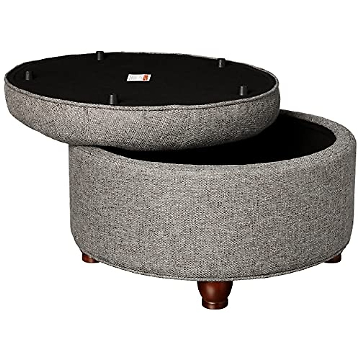 Homepop Home Decor | Large Button Tufted Woven Round Storage Ottoman | Ottoman with Storage for Living Room & Bedroom (Dark Gray)