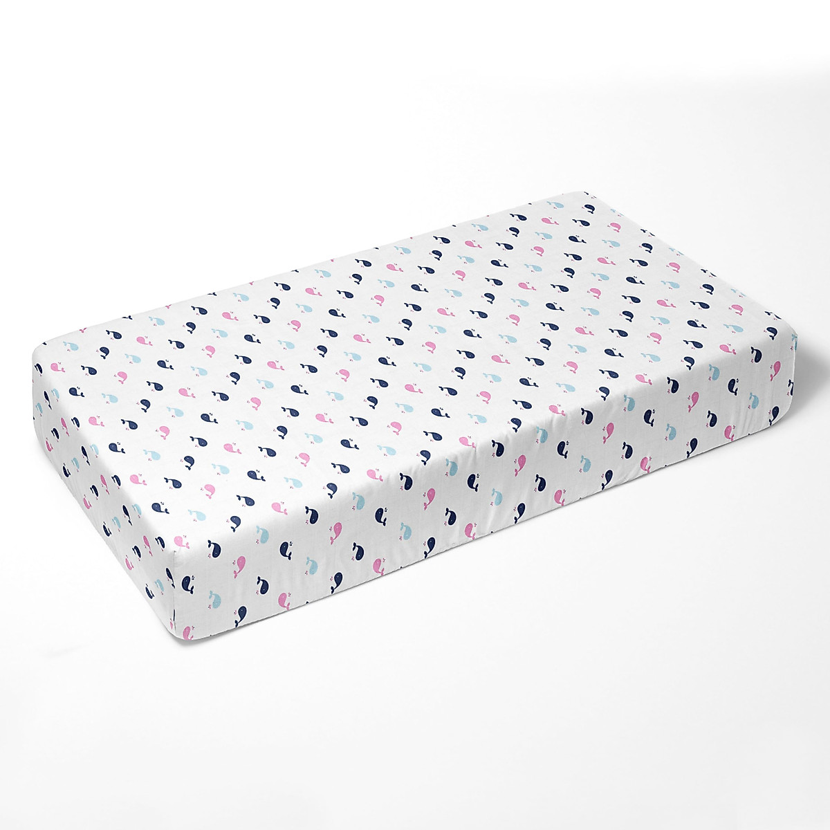Bacati - Whales Silky Soft Breathable 100% Cotton Muslin Baby Crib Fitted Sheets - Fits Standard 28 x 52 x 5 Crib & Toddler Mattresses(Whales - Pink/Navy)