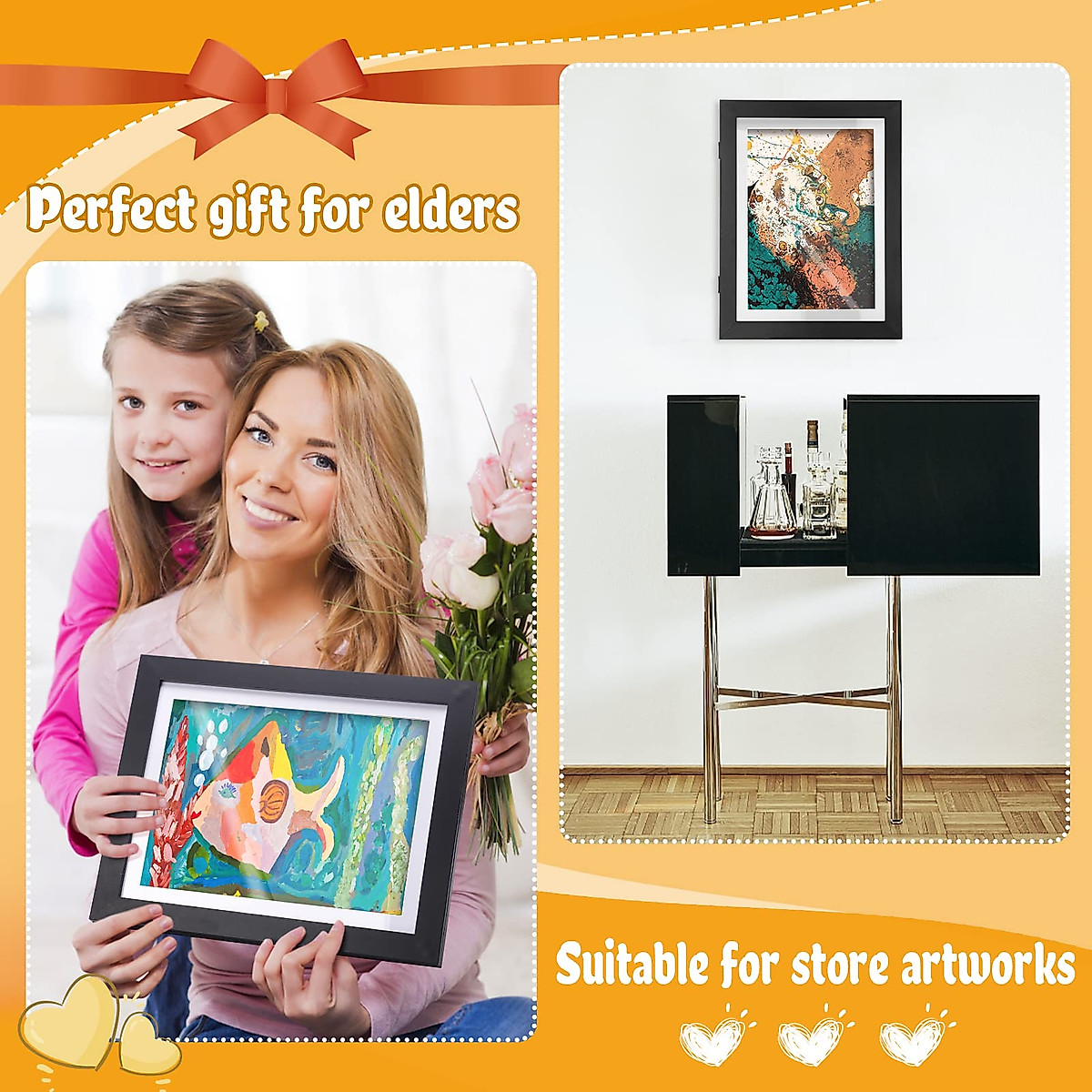 Biubee Kids Art Frames, 10 x 12.5in Picture Photo Display Storage Frame, Children Front Opening Changeable Artwork Frame with White Mat for Home School Wall Decor, 2 Pcs