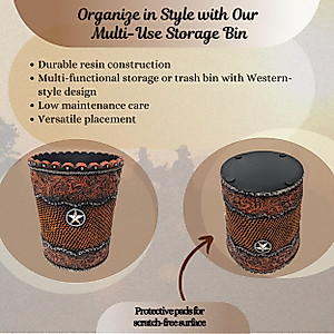 BestGiftEver Rustic Tooled Leather Look with Star Accent Resin Storage Bin | Western Multi-Purpose Home Decor for Bedrooms, Bathrooms, Living Rooms | Perfect for Cowboy Ranch Style Enthusiasts